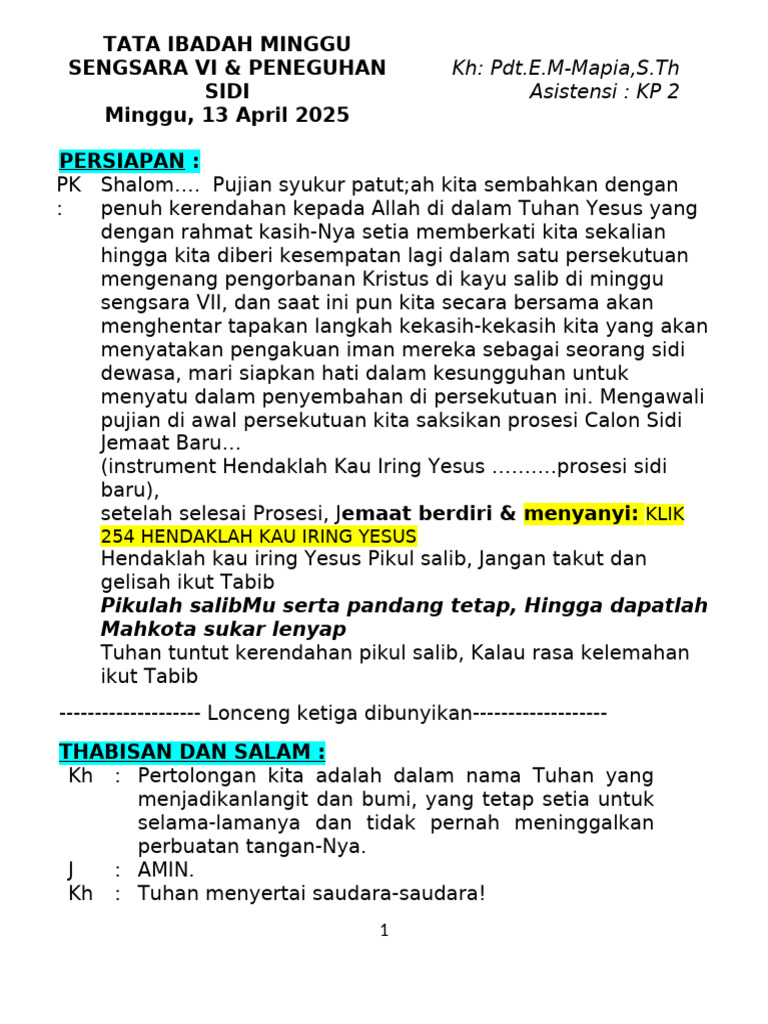 Ibadah Peneguhan Sidi Jemaat 2025 | PDF