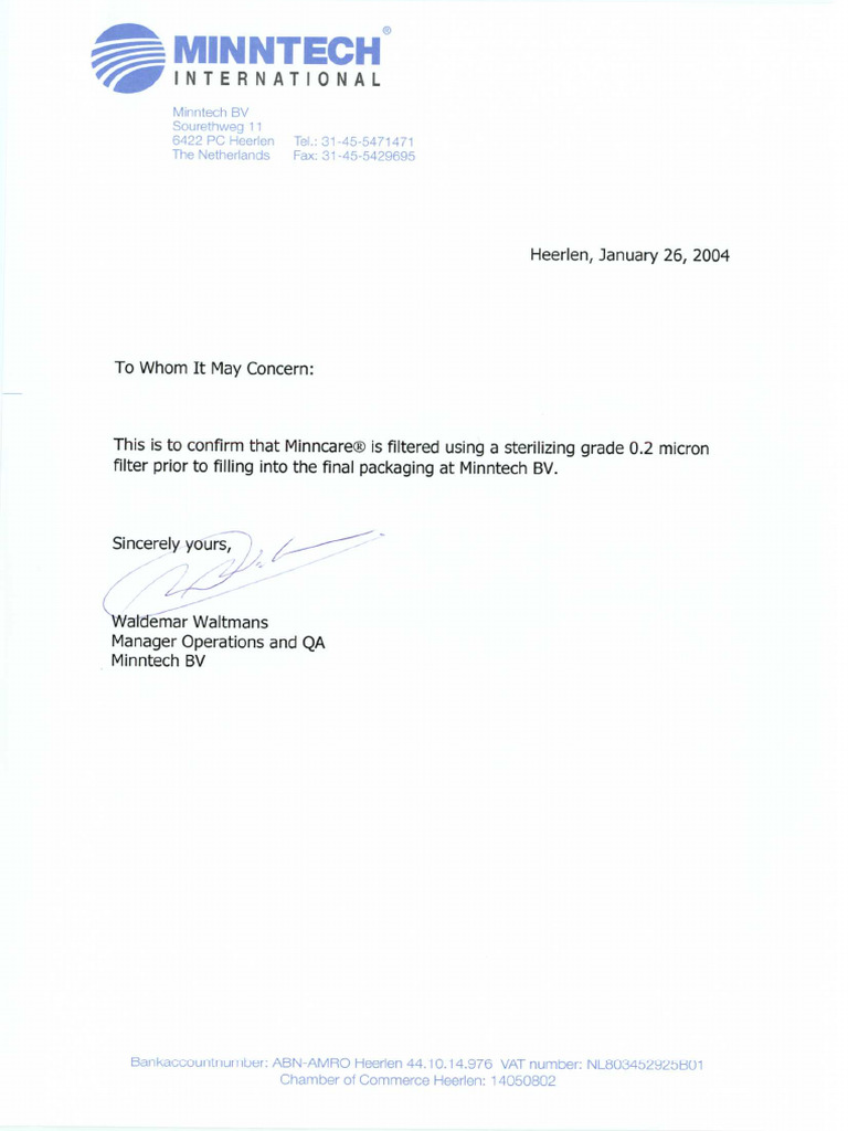 Certification Letter On 0.2um Filtered | PDF