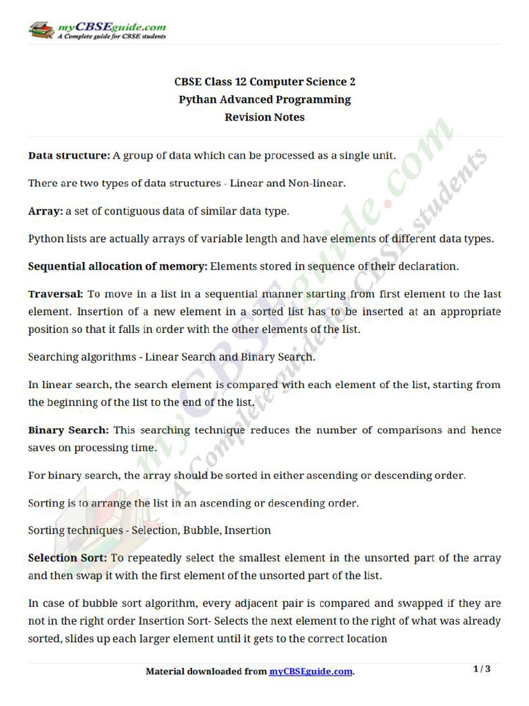 Revision Notes of Array | PDF