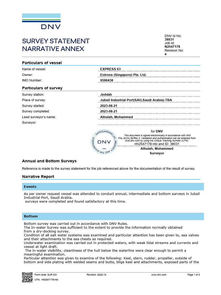Annual Survey Report for EXPRESS 63 | PDF | Ships | Watercraft