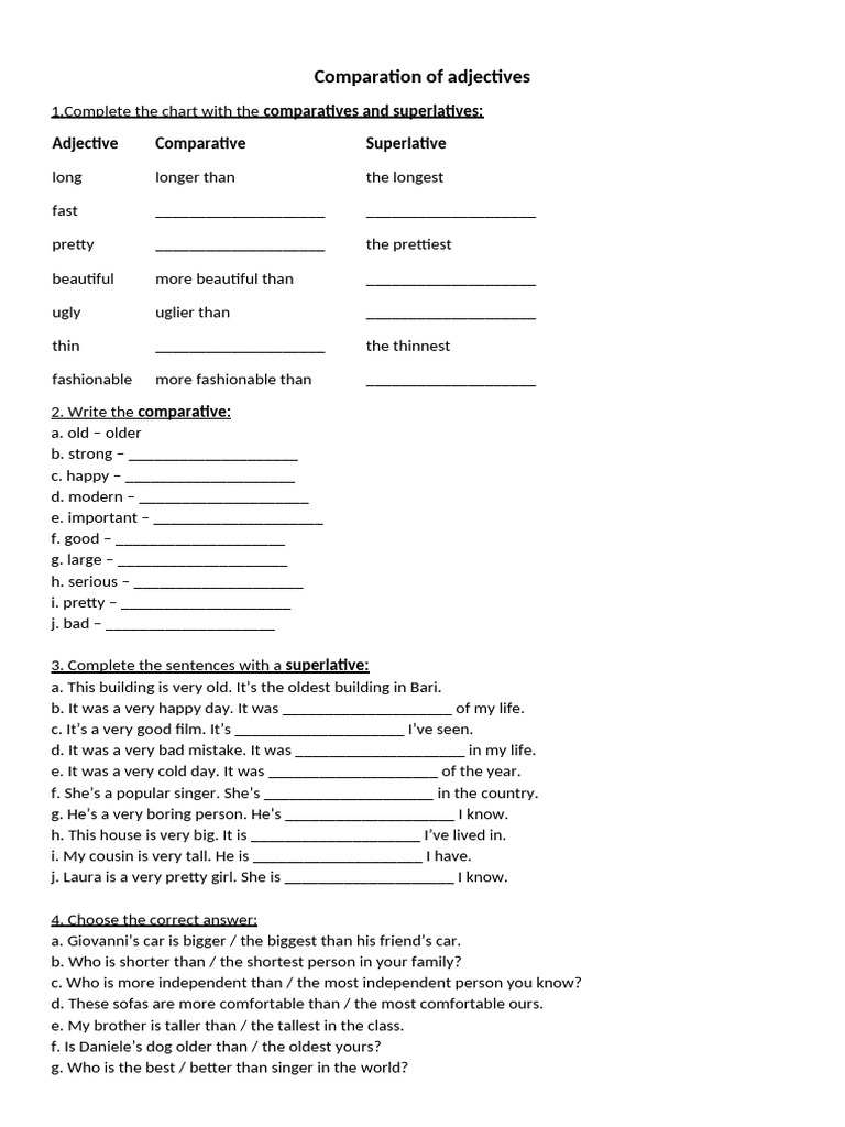 Comparation of Adjectives - Test | PDF