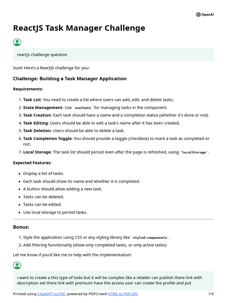 ReactJS Task Manager Challenge | PDF | Subscription Business Model | Databases