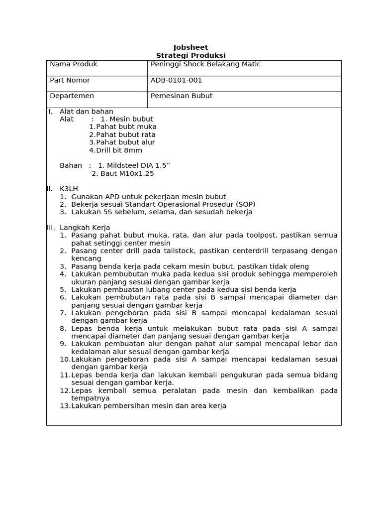 Contoh Jobsheet Stategi Produksi | PDF