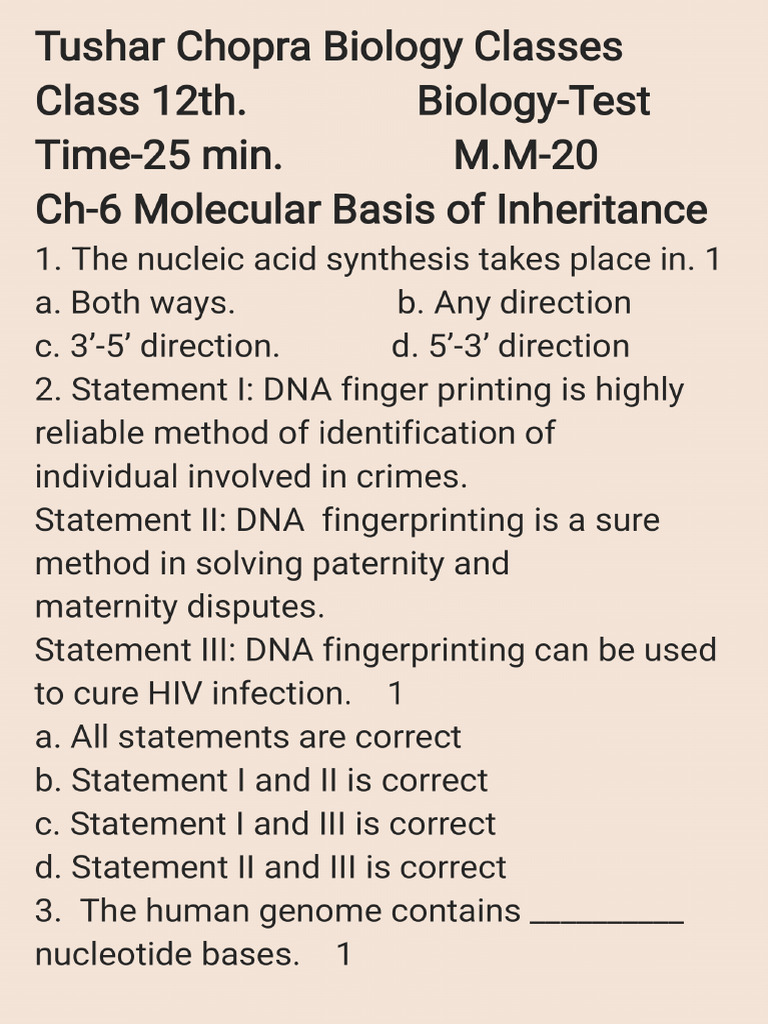 12th CH - 5 Molecular Basis of Inheritance Academy | PDF