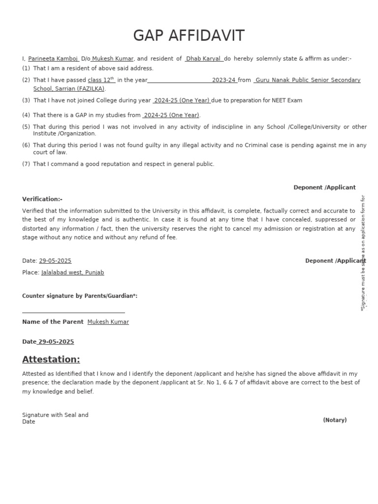 Gap Affidavit | PDF