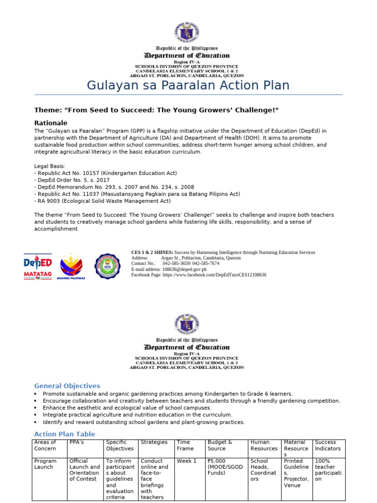 Gulayan sa Paaralan Action Plan | PDF