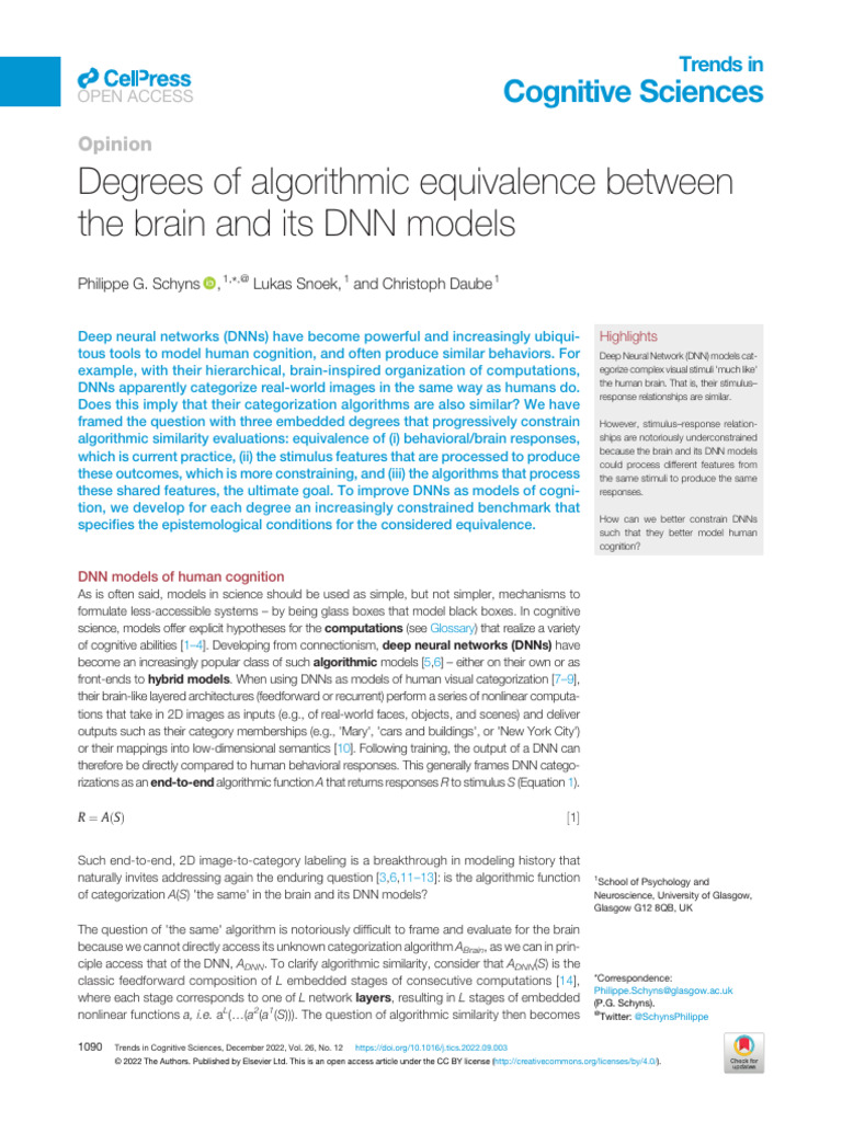 Degrees of Algorithmic Equivalence Between The Brain and Its DNN Models | PDF | Deep Learning ...