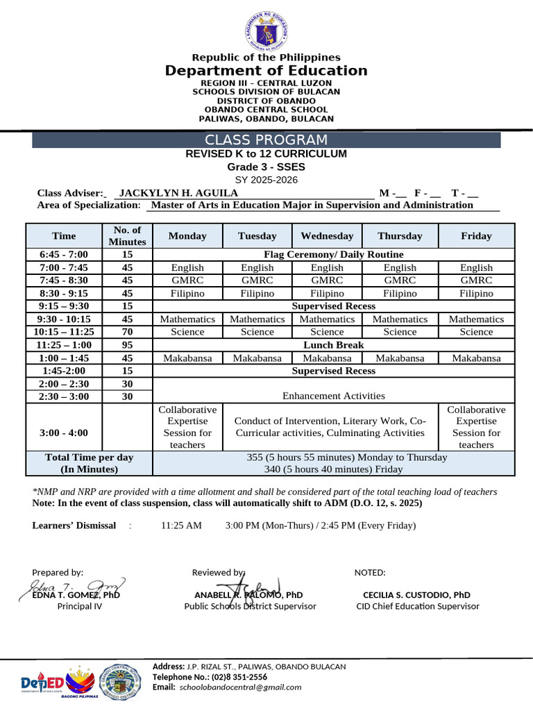 Grade 3 Class Program 25 26 | PDF | Asia | Southeast Asia