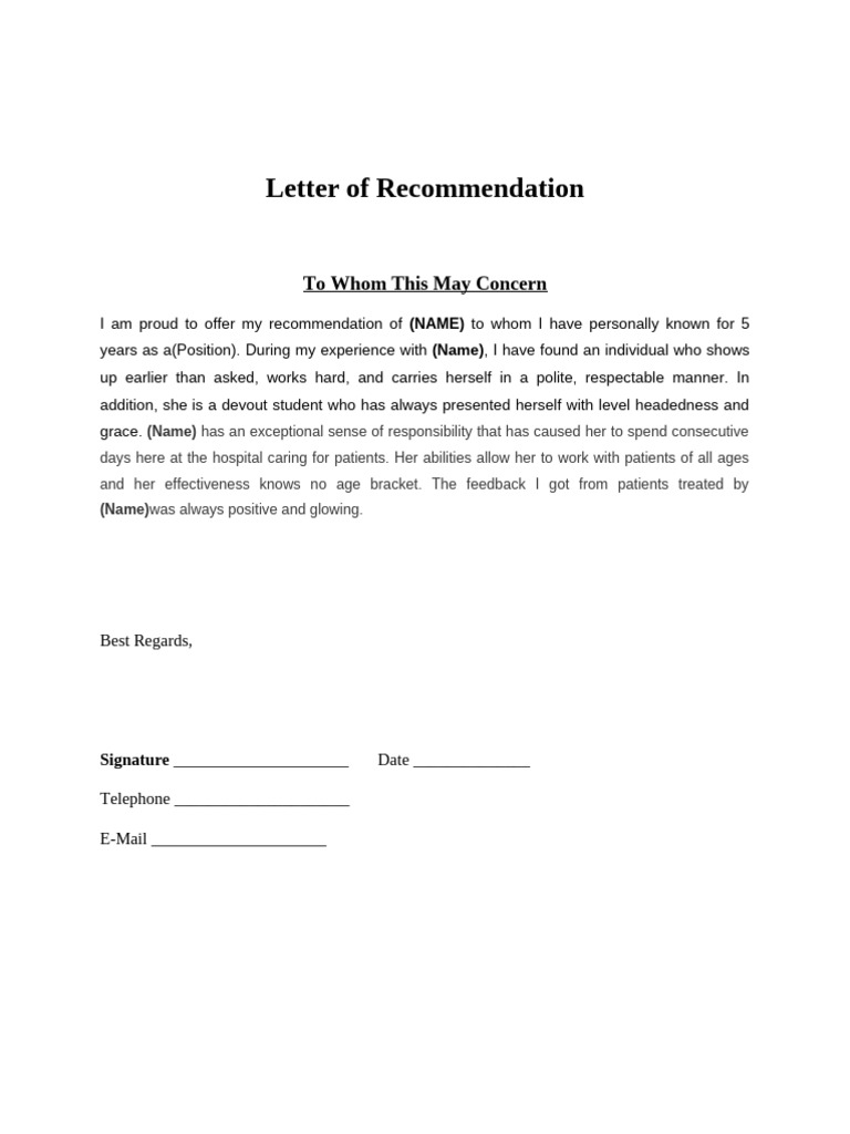 Student Recommendation Letter Template | PDF