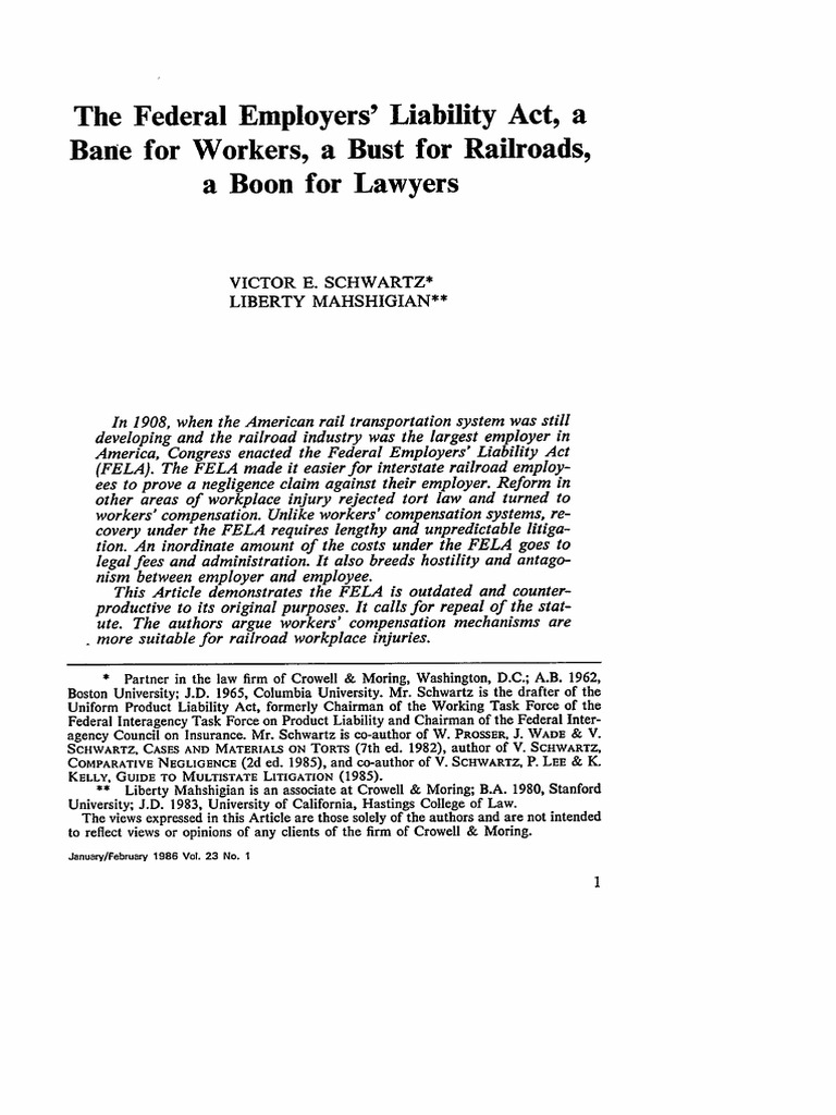 The Federal Employers Liability Act A Bane For Workers A Bust | PDF ...