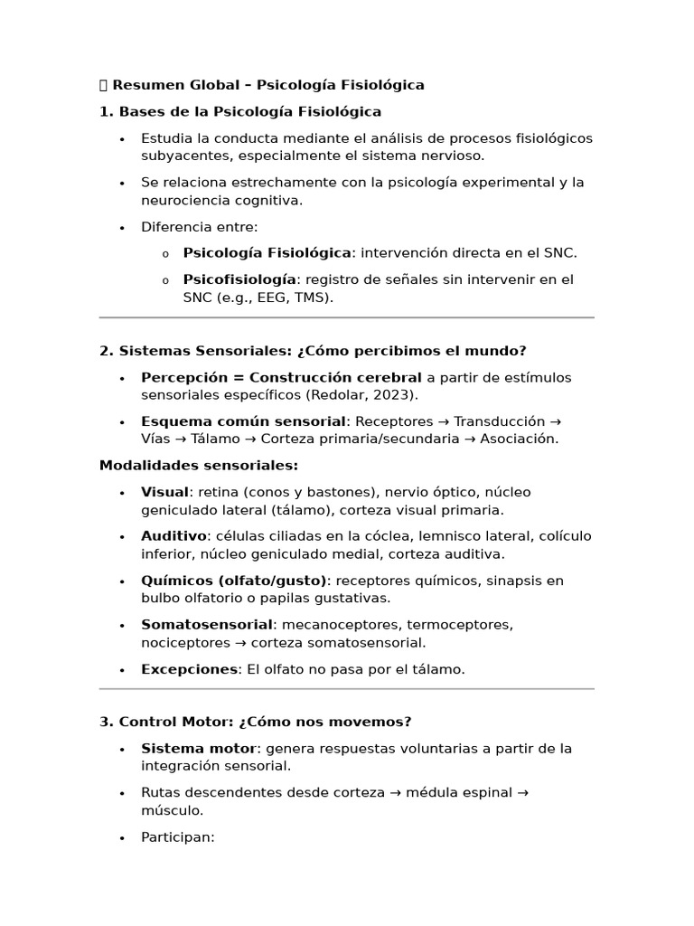 Resumen Global Fisiologia | PDF | Las emociones | Sentidos