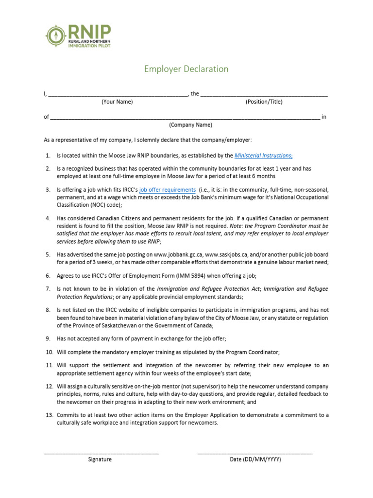 Employer Declaration 2024 | PDF | Employment | Labour Law