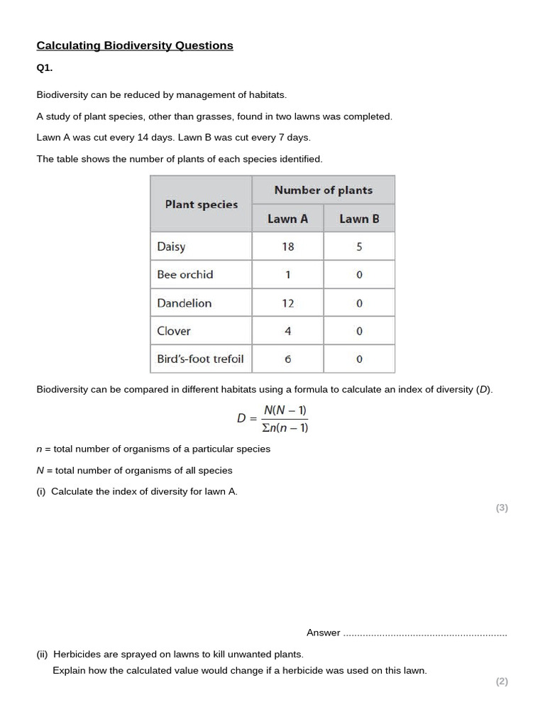 Biodiversity Calculation and Analysis Guide | PDF | Biodiversity | Conservation Biology