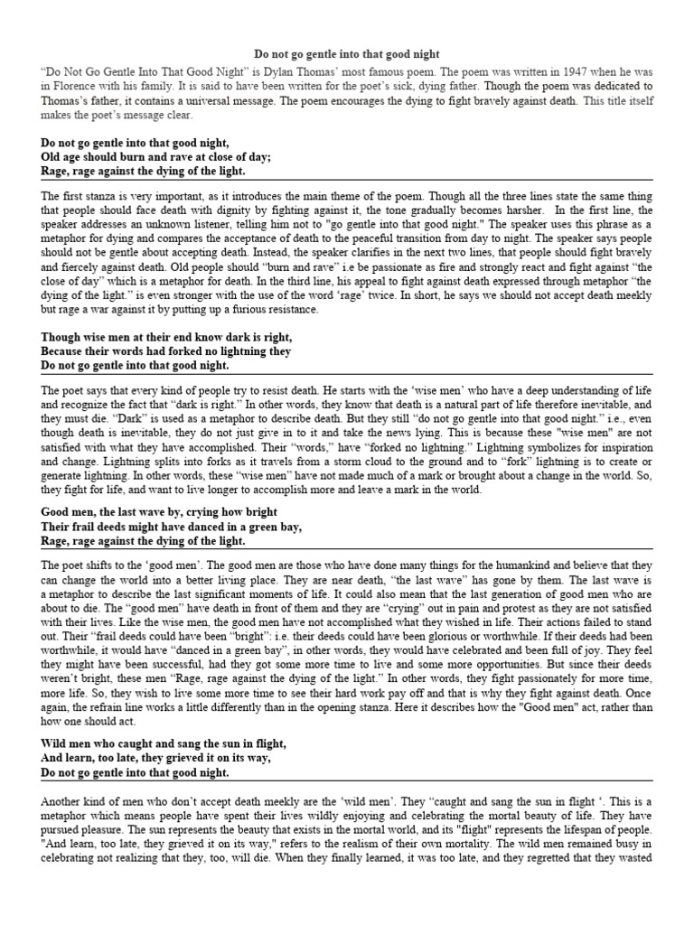 Do Not Go Gentle Into That Good Night | PDF | Poetry