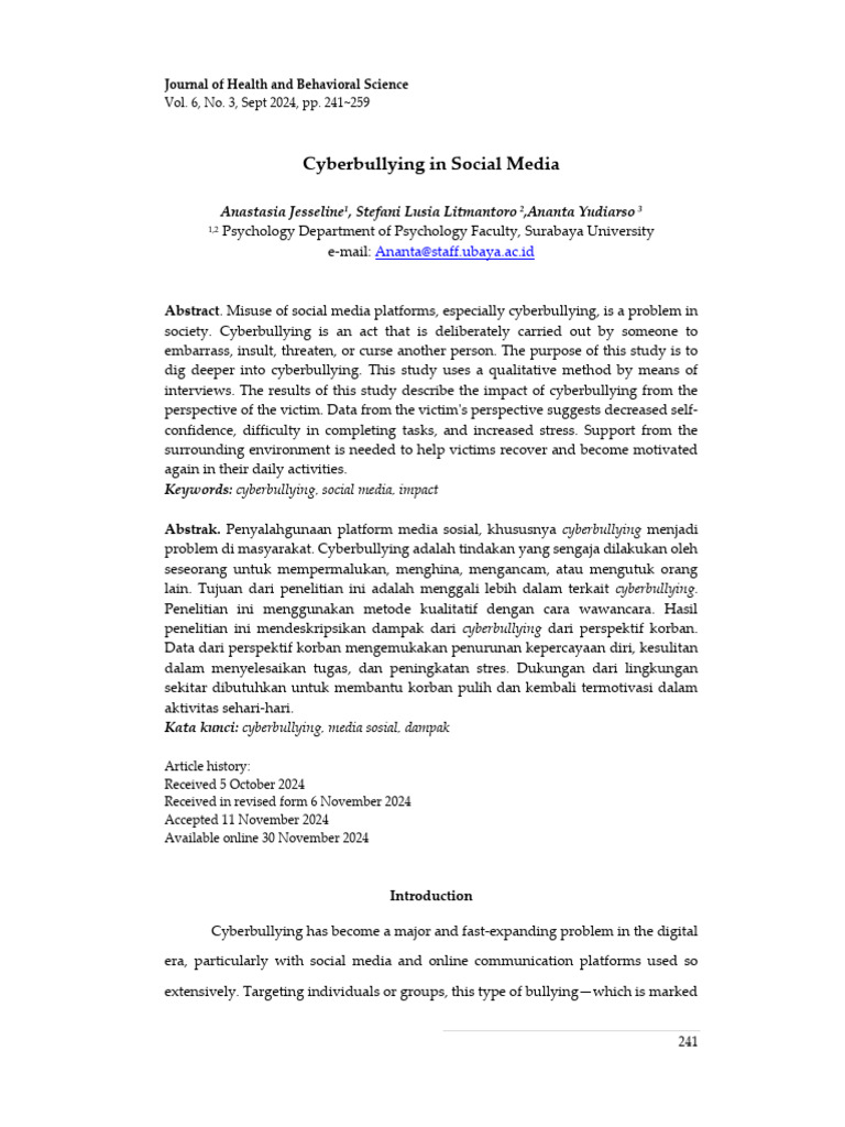 Cyberbullying in Social Media | PDF | Cyberbullying | Self Concept