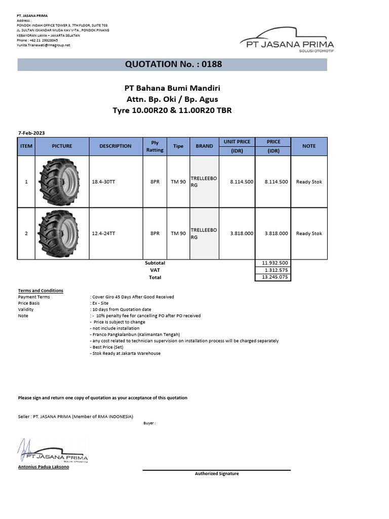 PT. Citra Borneo Indah (Tyre Tractors) | PDF