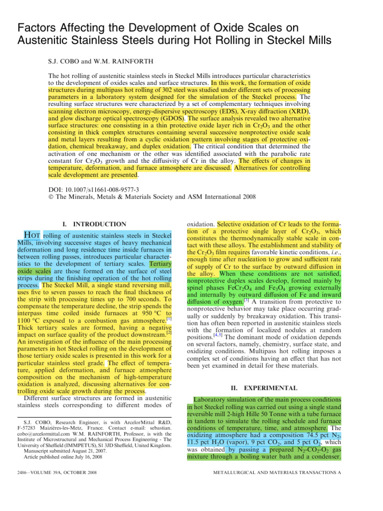 Factors Affecting The Development of Oxide Scales Austenitic SS | PDF ...