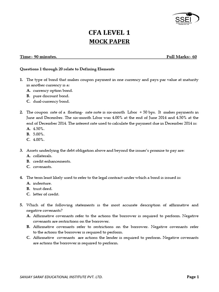 Cfa L 1 Mock Paper Question 3 | PDF | Bonds (Finance) | Inflation