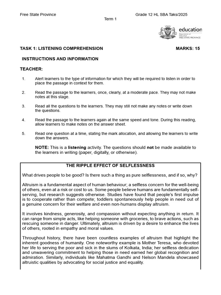 Grade 12 HL Task 1 2025, Edited | PDF | Altruism | Psychology