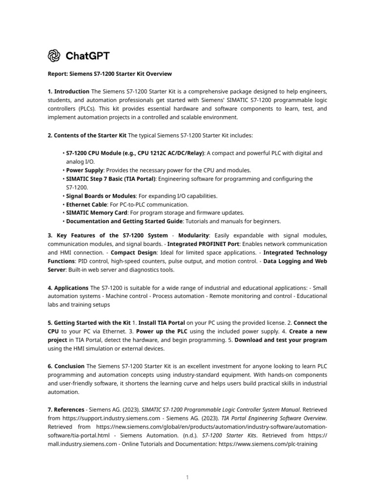 Starter Kit S7 1200 Report | PDF | Programmable Logic Controller | Automation