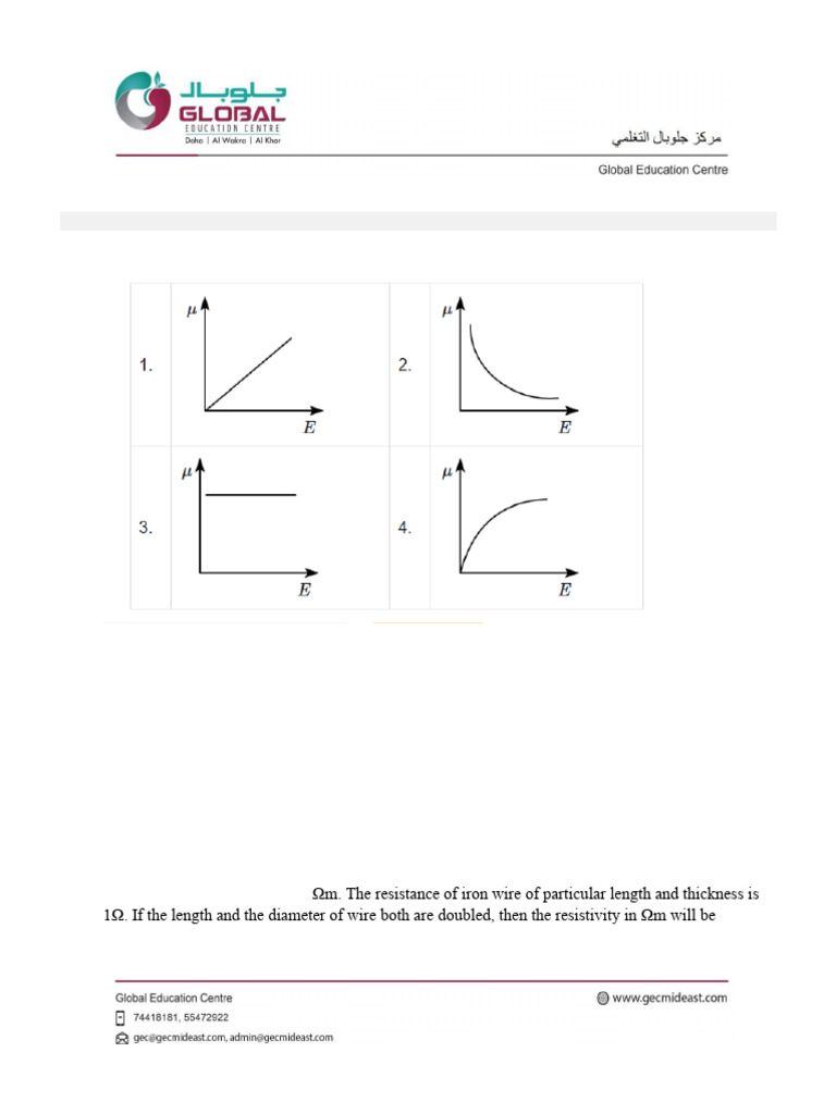 Current Electricity Worksheet 1 | PDF | Electric Current | Electrical ...