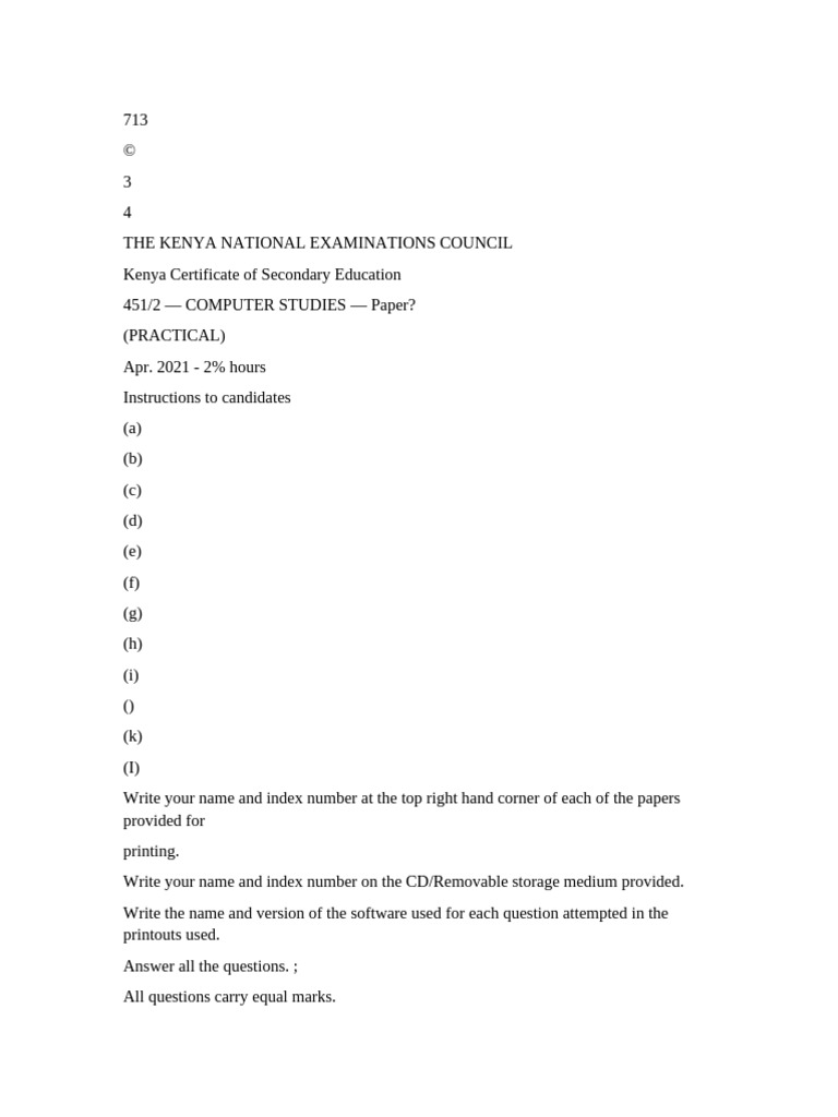 Comp p2 Kcse 2020 Formatted | PDF | Computing
