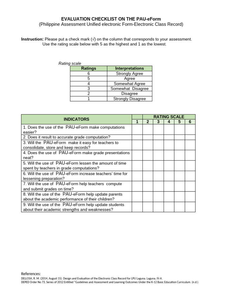PAU-eForm-Evaluation-Tool - Validated 1 | PDF | Learning