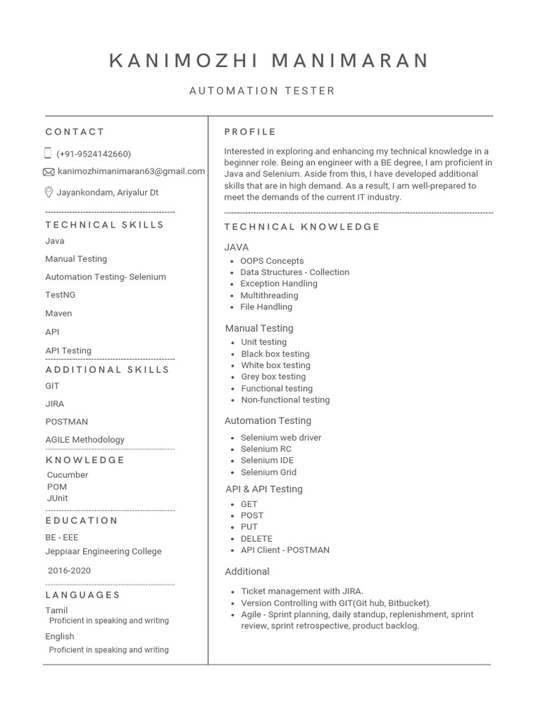 Kani Automation Tester Resume | PDF | Selenium (Software) | Quality ...