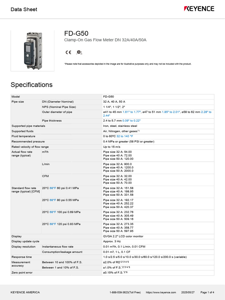 Keyence FD-G50 Gas Flow Meter Data Sheet | PDF | Pipe (Fluid Conveyance ...
