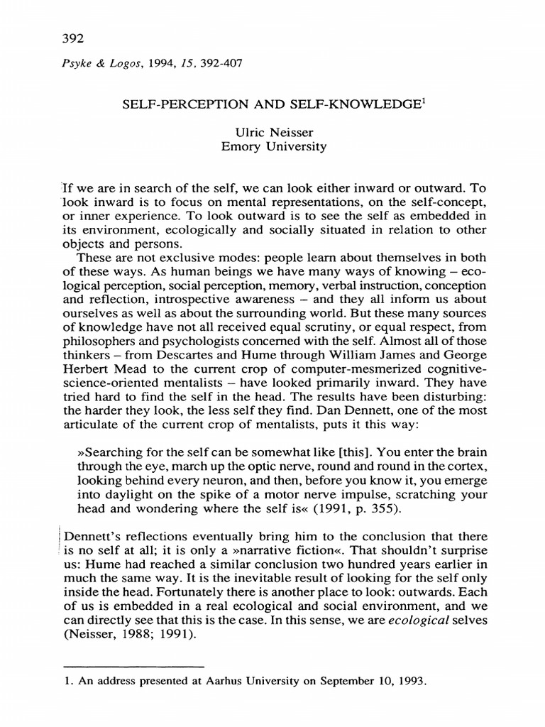 Understanding Self-Perception Dynamics | PDF | Perception | Mental ...
