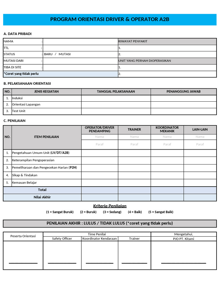 Form Orientasi Driver & Operator | PDF