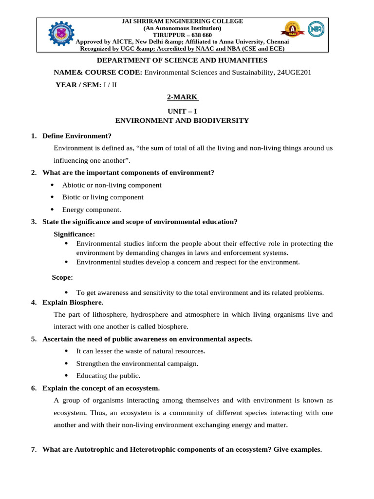 ESS Questions With Answers | PDF | Waste | Life Cycle Assessment