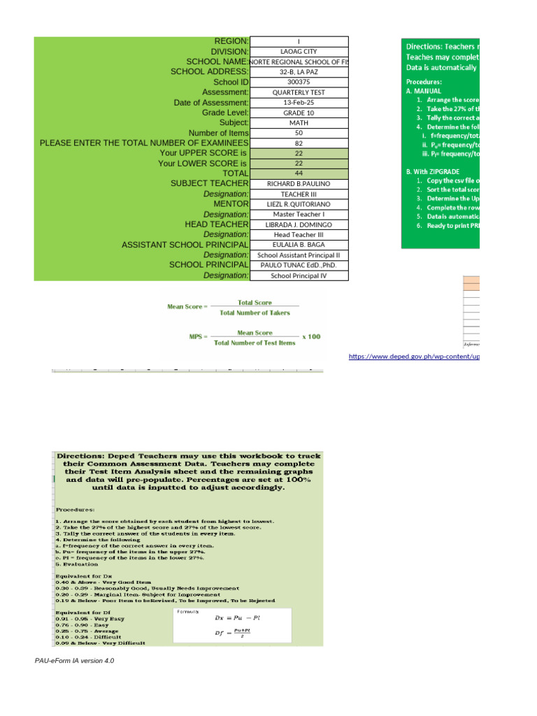 Item Analysis PAU-eFORM Version 4.0 - Q3 | PDF
