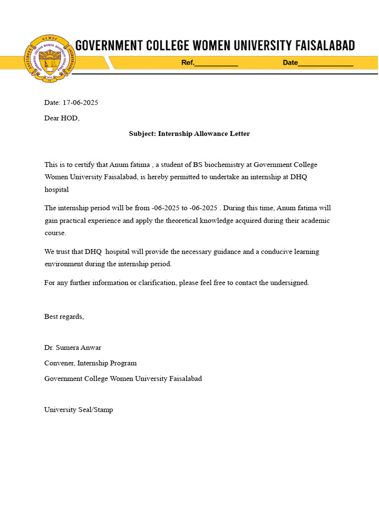 Internship Allowance Letter 2 | PDF