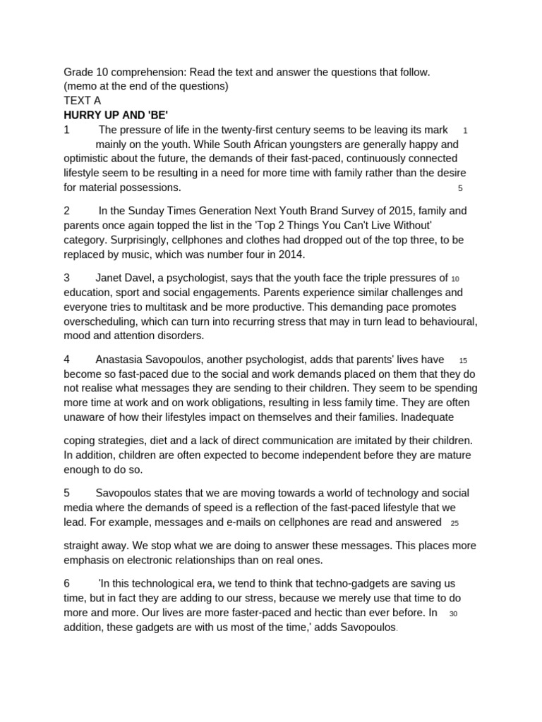 Grade 10 Comprehension 13.04.20 | PDF | Adolescence | Psychological ...