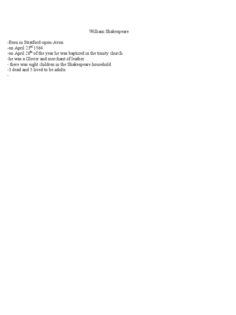 William Shakespeare | PDF | Shakespeare Family | William Shakespeare