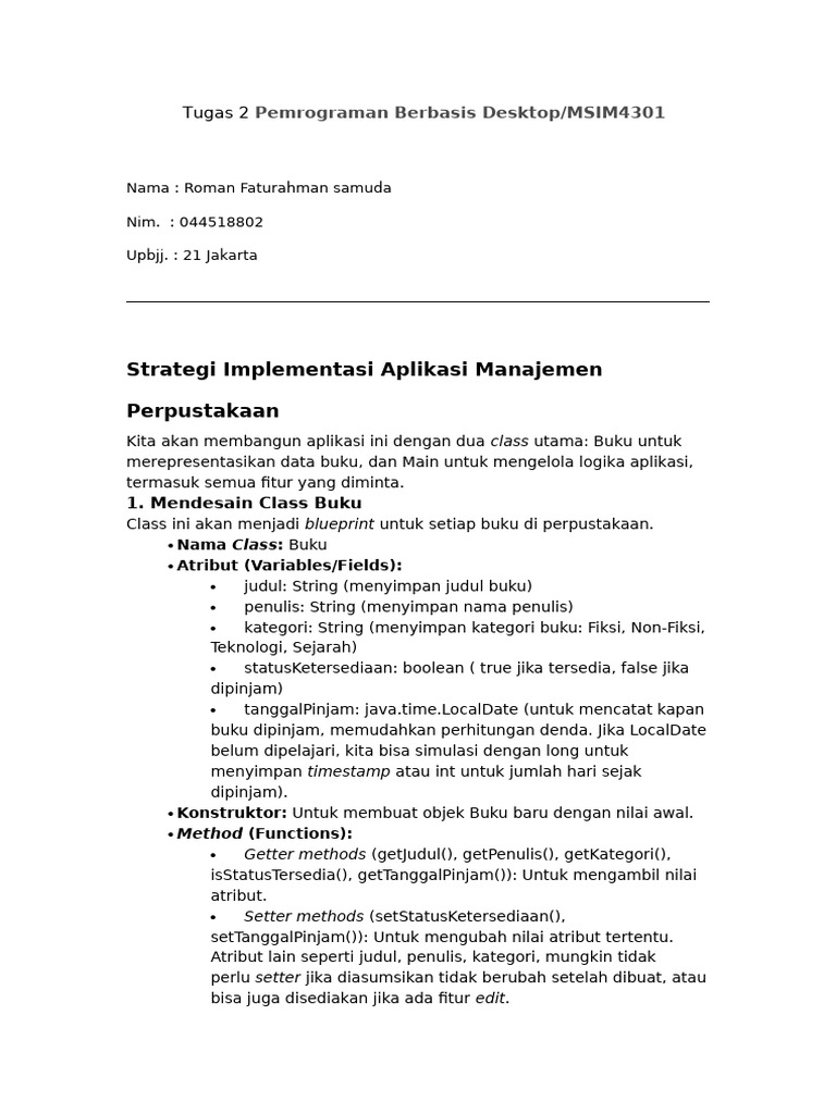 Tugas 2 Pemrograman Berbasis Desktop Roman FS | PDF