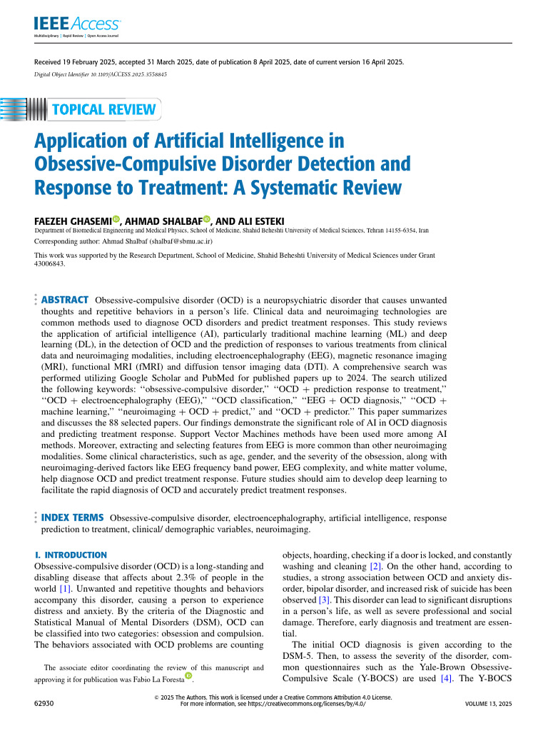 Application of Artificial Intelligence in Obsessive-Compulsive Disorder Detection and Response ...