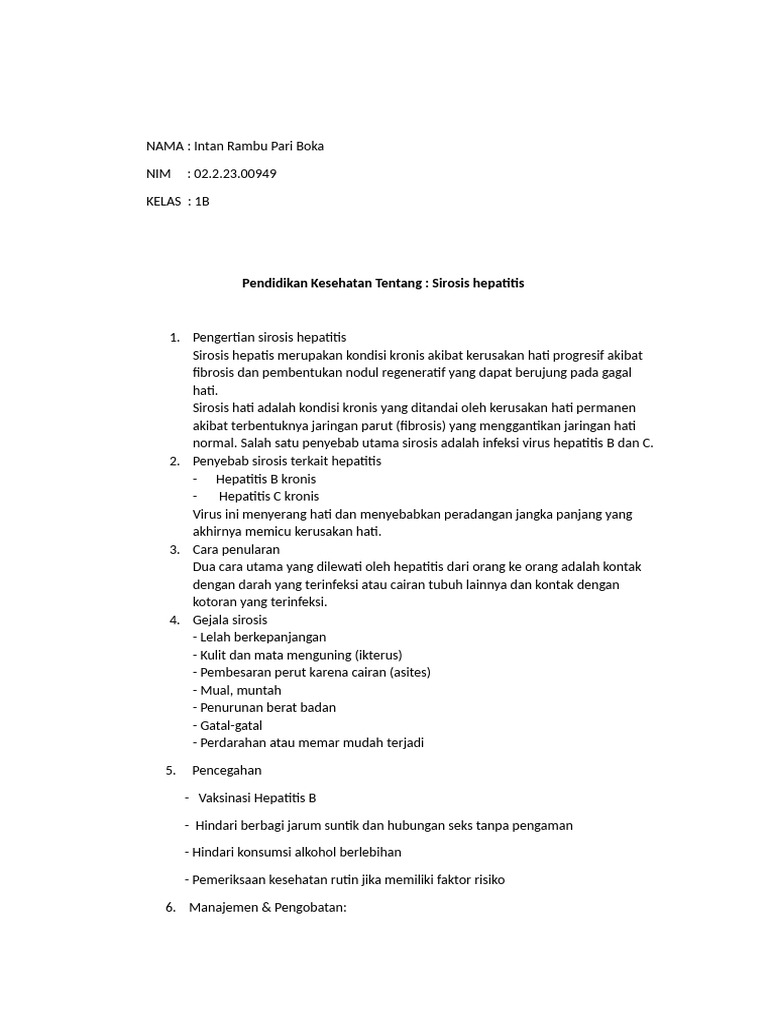 Sirosis Hepatitis: Gejala dan Pencegahan | PDF