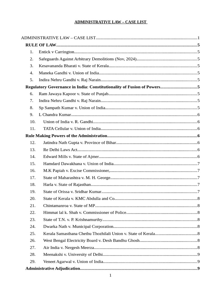 Administrative Law Case List Overview | PDF | Tribunal | Separation Of ...