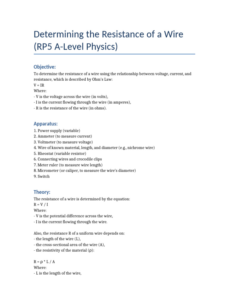 Measuring Wire Resistance Experiment | PDF | Voltage | Electricity