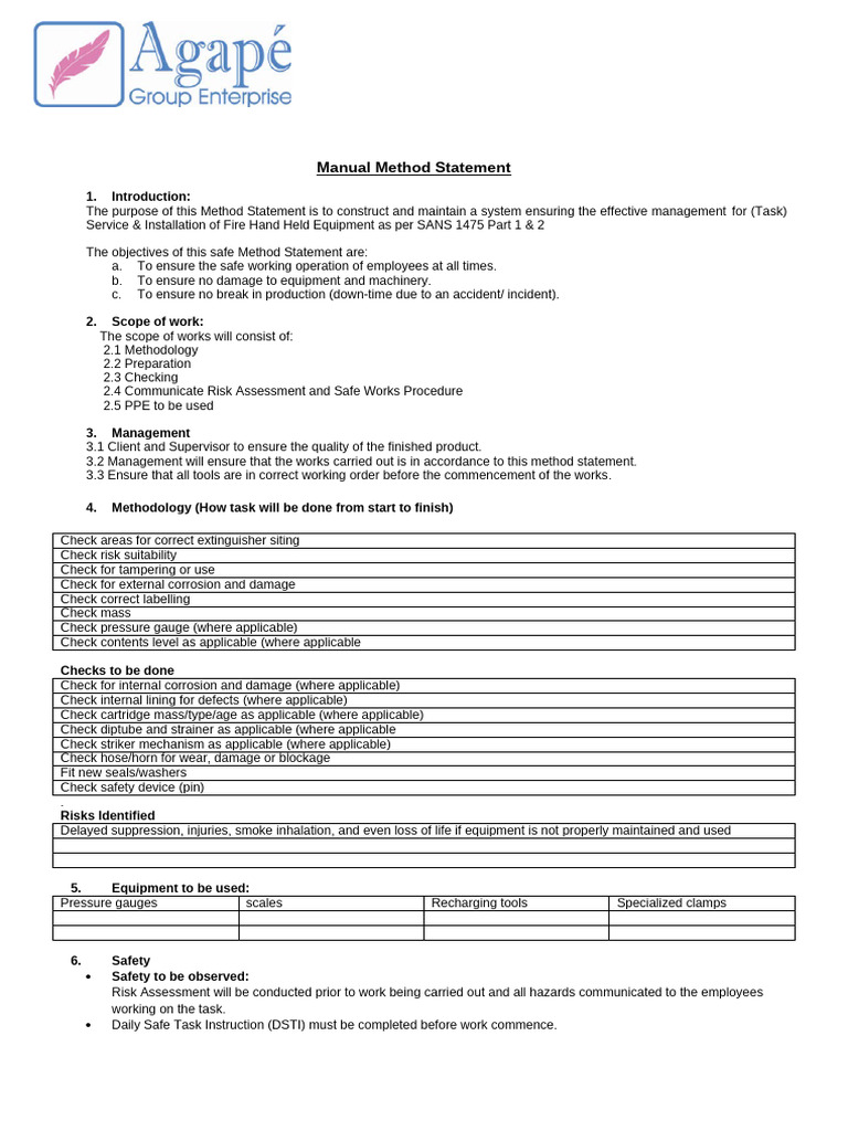 Fire Equipment Method Statements | PDF | Personal Protective Equipment | Safety