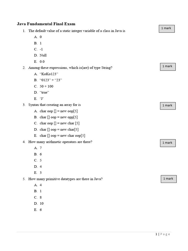 Java - Fundamental - Exam Type | PDF | Control Flow | Software Engineering