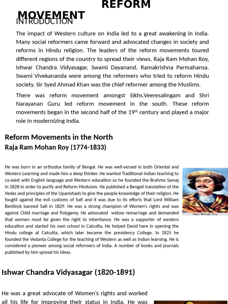 Key Figures in India's Reform Movements | PDF | Swami Vivekananda ...