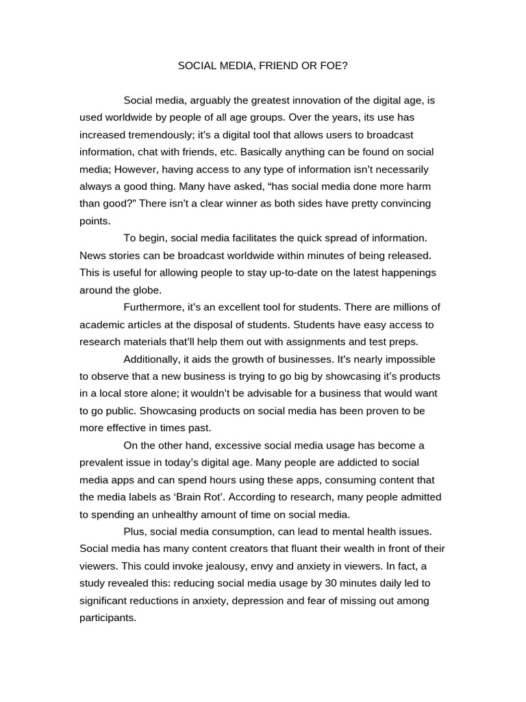 Social Media, Friend or Foe | PDF | Social Media | Popular Culture ...