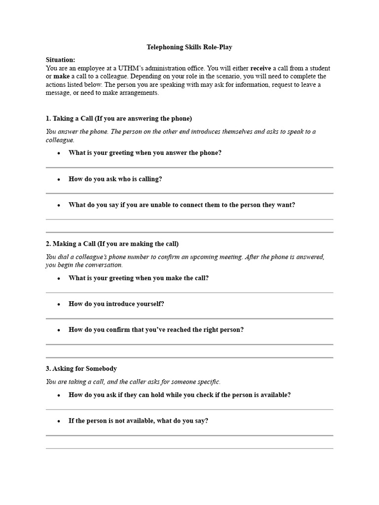 Telephoning Skills Questions | PDF | Telephone | Telephony