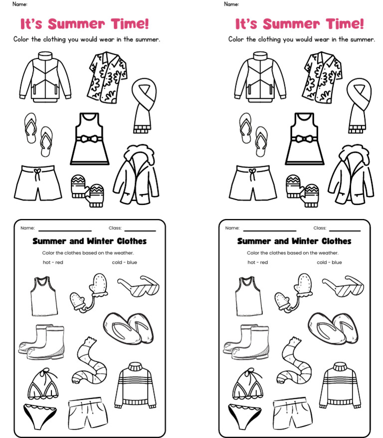 Summer and Winter Clothing Activity | PDF