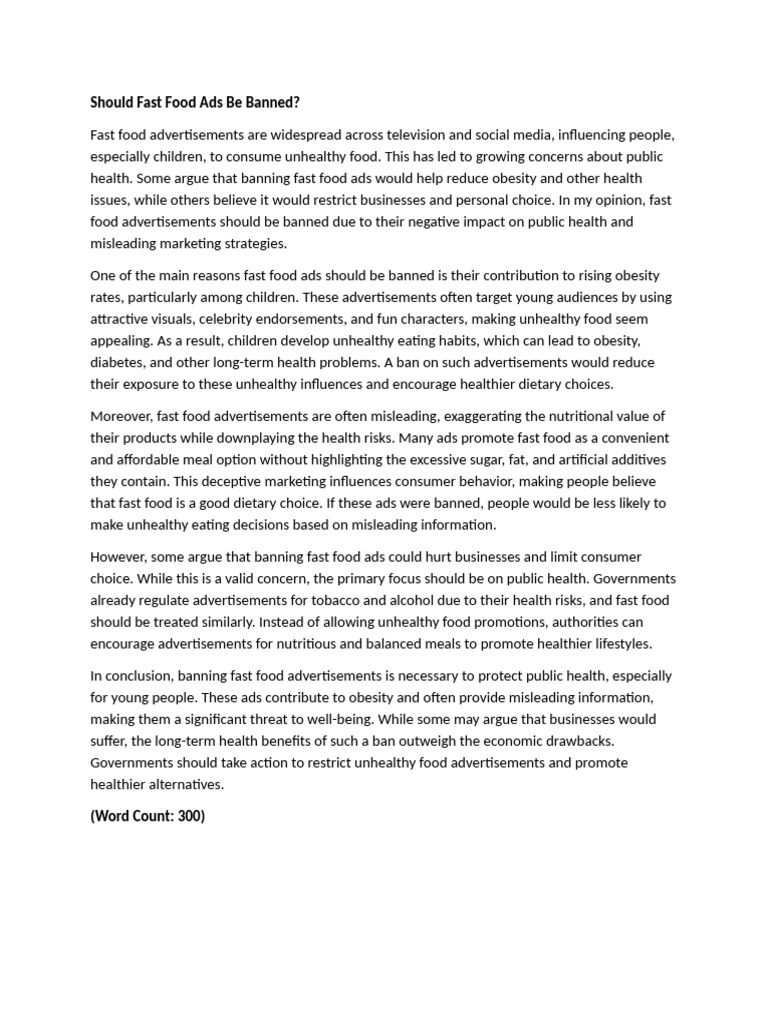 Ban Fast Food Ads for Public Health | PDF | Advertising | Junk Food