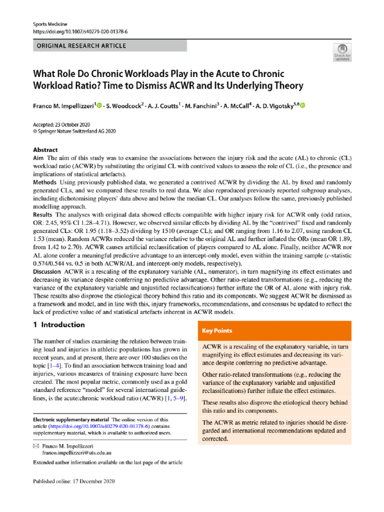 What Role Do Chronic Workloads Play in The Acute To Chronic Workload ...