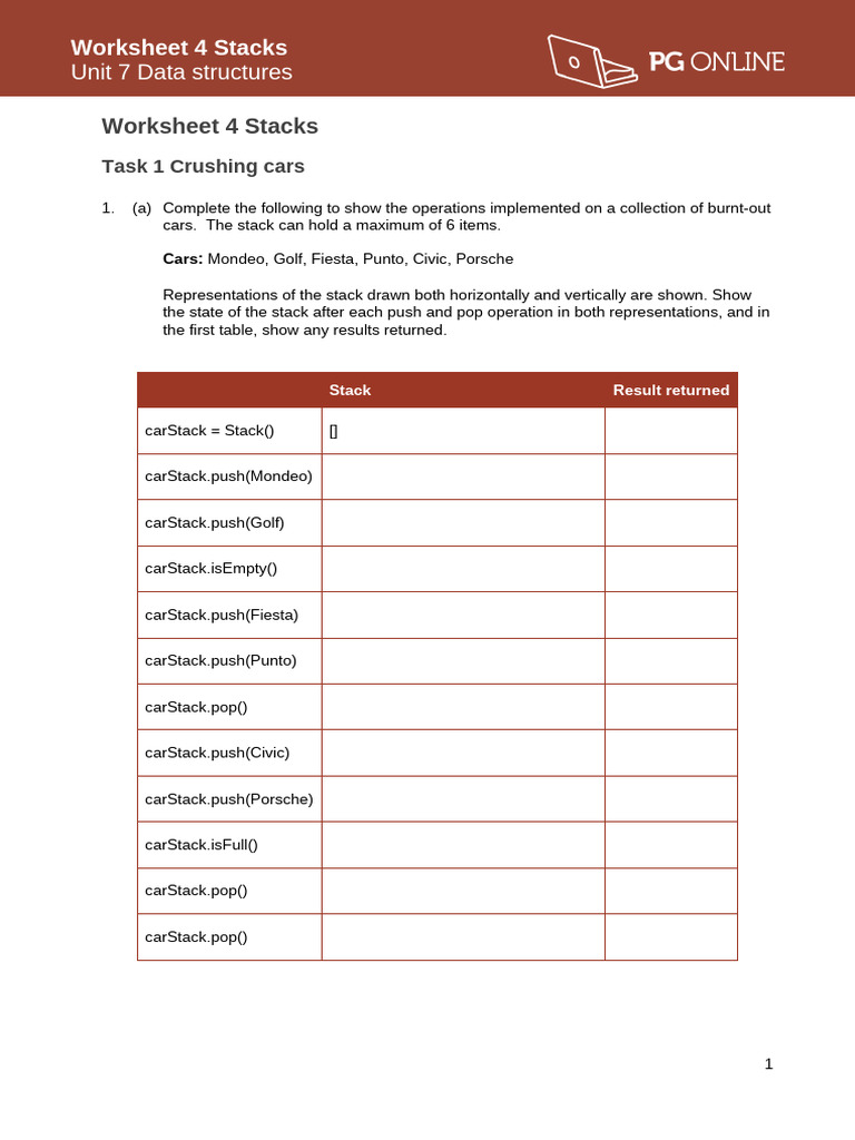 Data Structures Worksheet 4 | PDF